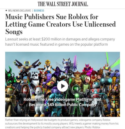 Music Publishers Sue Roblox for Letting Game Creators Use Unlicensed ...